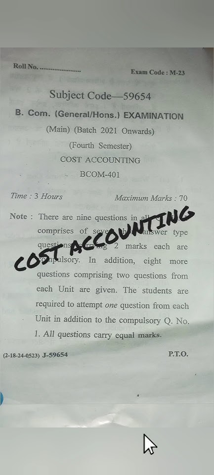 cost accounting, b.com 4th semester question paper (gju) #trending #exam #ytshorts #examhelp ...