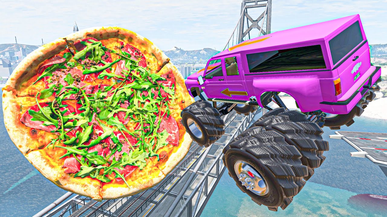 High Speed Pizza Attack - Long Ramp Crazy Car Crashes - YouTube