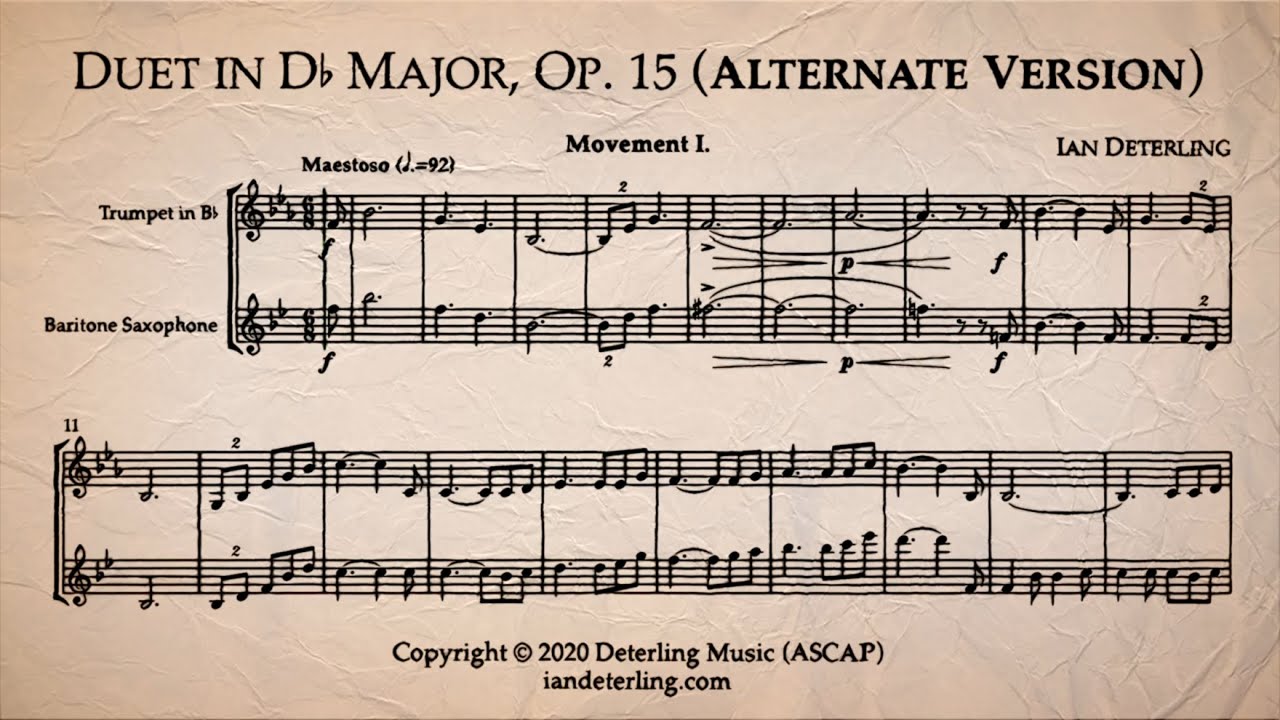 Trumpet and Baritone Saxophone Duet in D-Flat Major, Op. 15 (Alternate ...