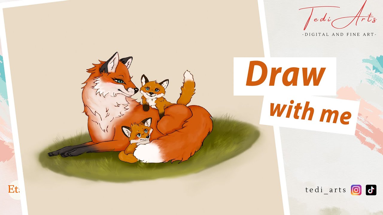 How to draw Cartoon Fox - Digital painting time lapse process - YouTube