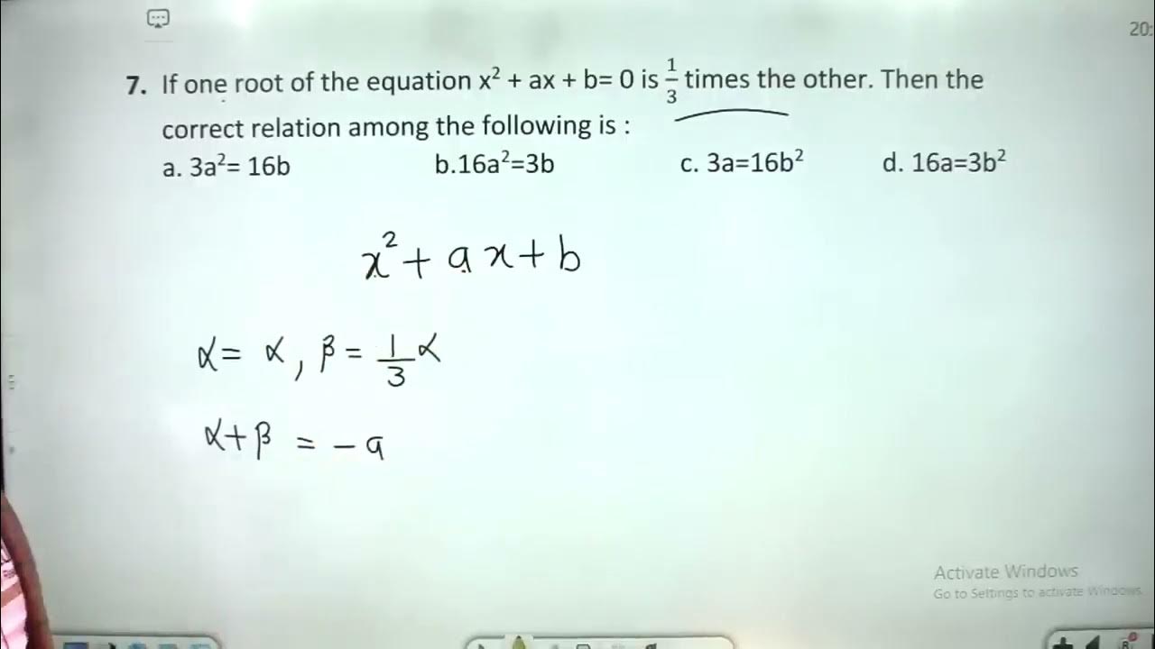 if-one-root-of-the-equation-x2-ax-b-0-is-1-3-times-the-other-then
