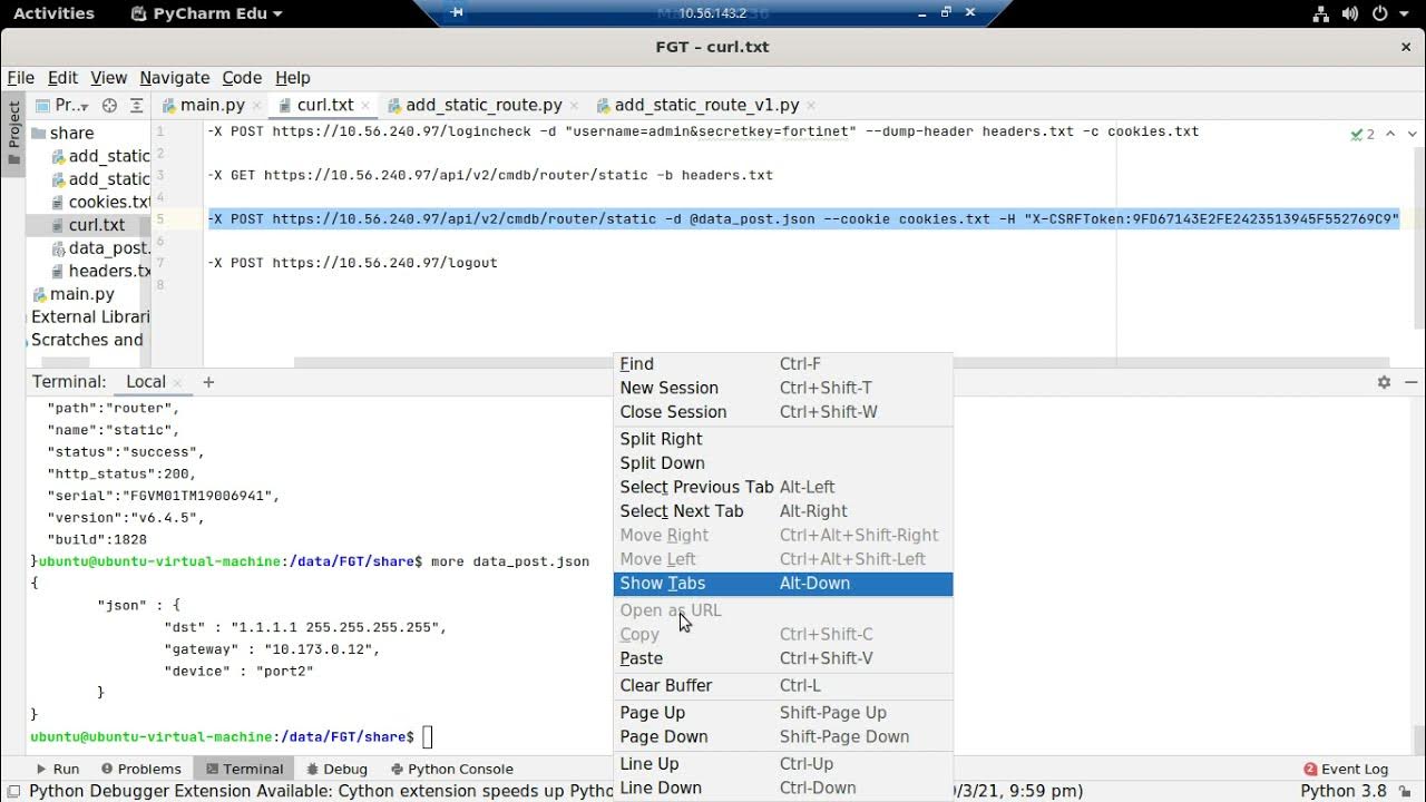 01 - FortiGate REST API Create Static Route - CURL/Python - YouTube