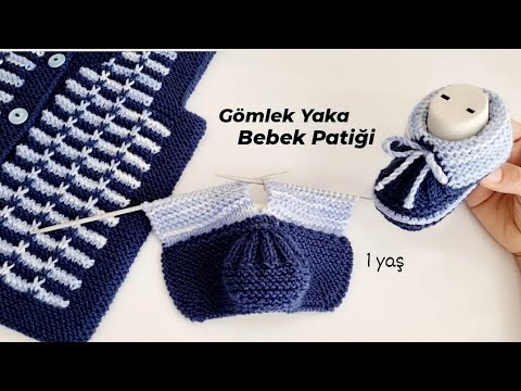 Gömlek Yaka Bebek Patiği Yapılışı ✔️ knitting baby booties slippers çorap patik crochet yelek örgü