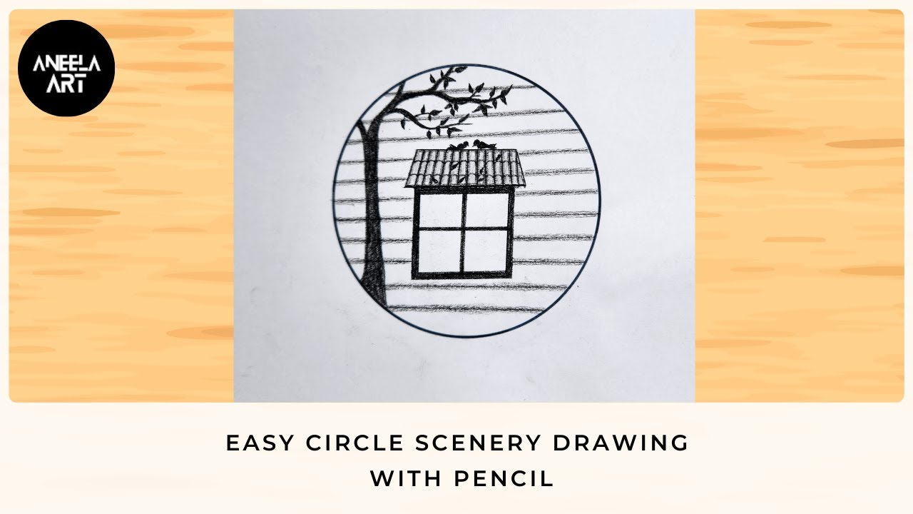 Easy Circle Scenery Drawing with Pencil | How to draw a tree in a ...