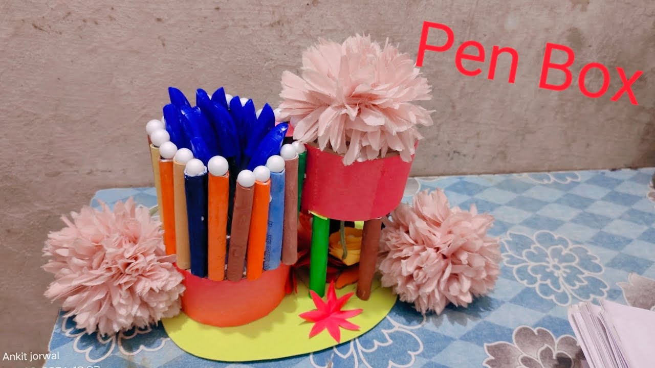 How to make a Pen Box.. Easy pen Box bnaye.. Craft work. Diy. paper ...