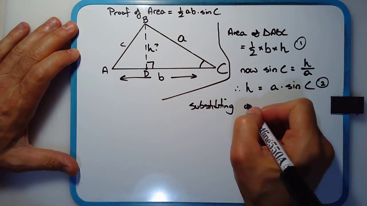 How to prove the area rule of a triangle formula Area = 0.5×a×b×sin(C ...