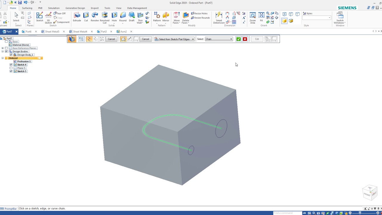Swept Cutout 2 Circles in Solid Edge - YouTube