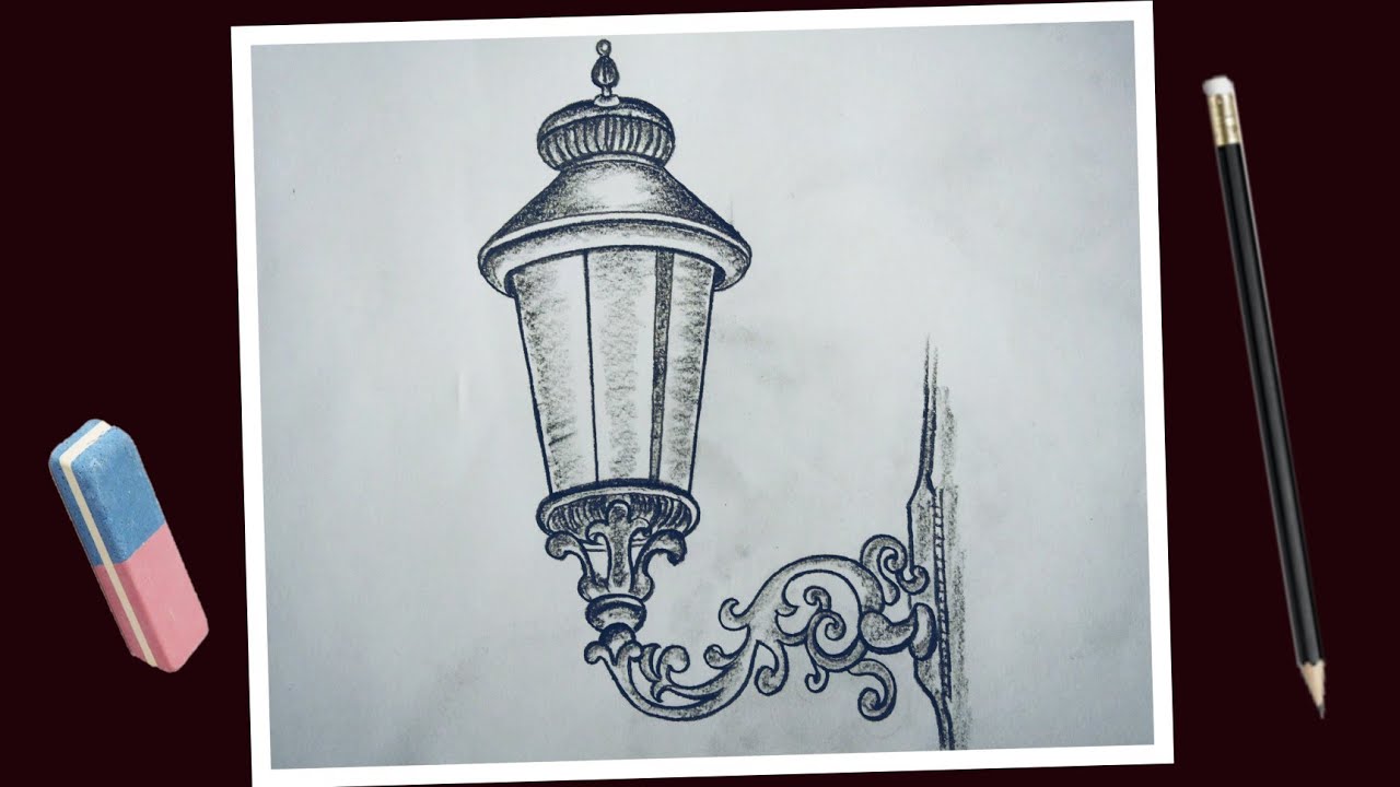 How to draw winter street light easy step by step / winter street light ...