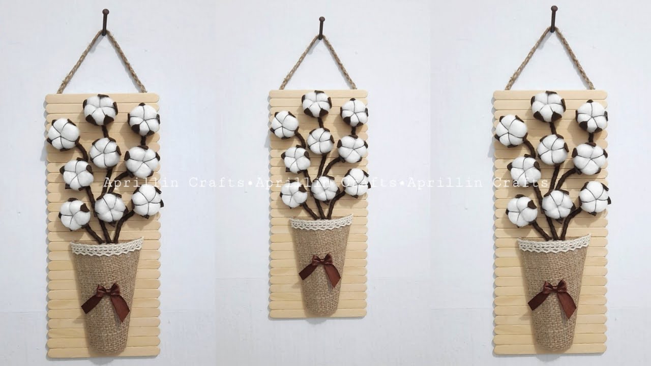 Diy wall decor ideas|| Diy cotton stem flowers|| Diy bunga kapas flanel ...