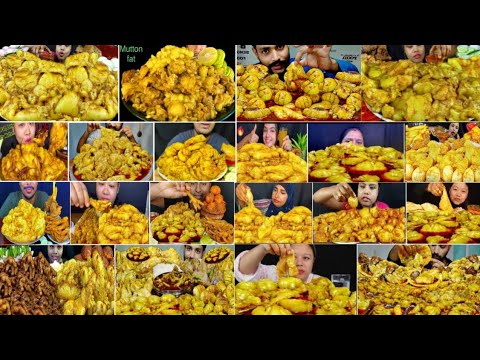 Huge oily Mutton fat Curry & Spicy egg curry with basmati Rice || Mukbang eating show 