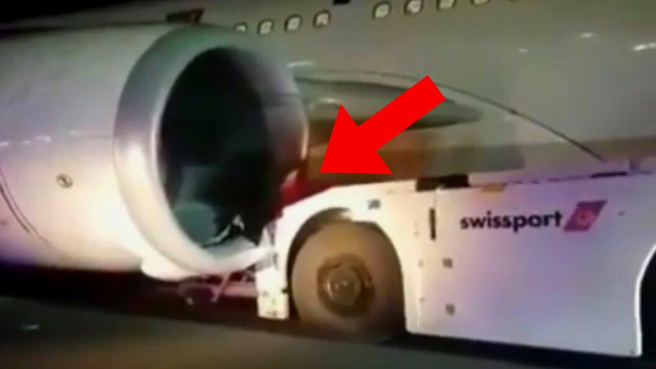 Pushback Tug HITS Plane Engine - Daily dose of aviation - YouTube