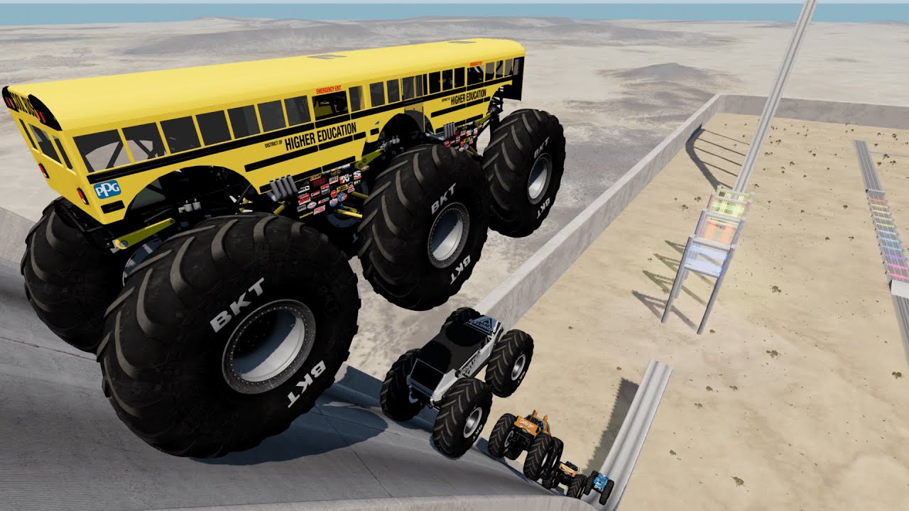 Epic High Speed Jumping Monster Truck Monster Jam Jump & Crashes Car In ...