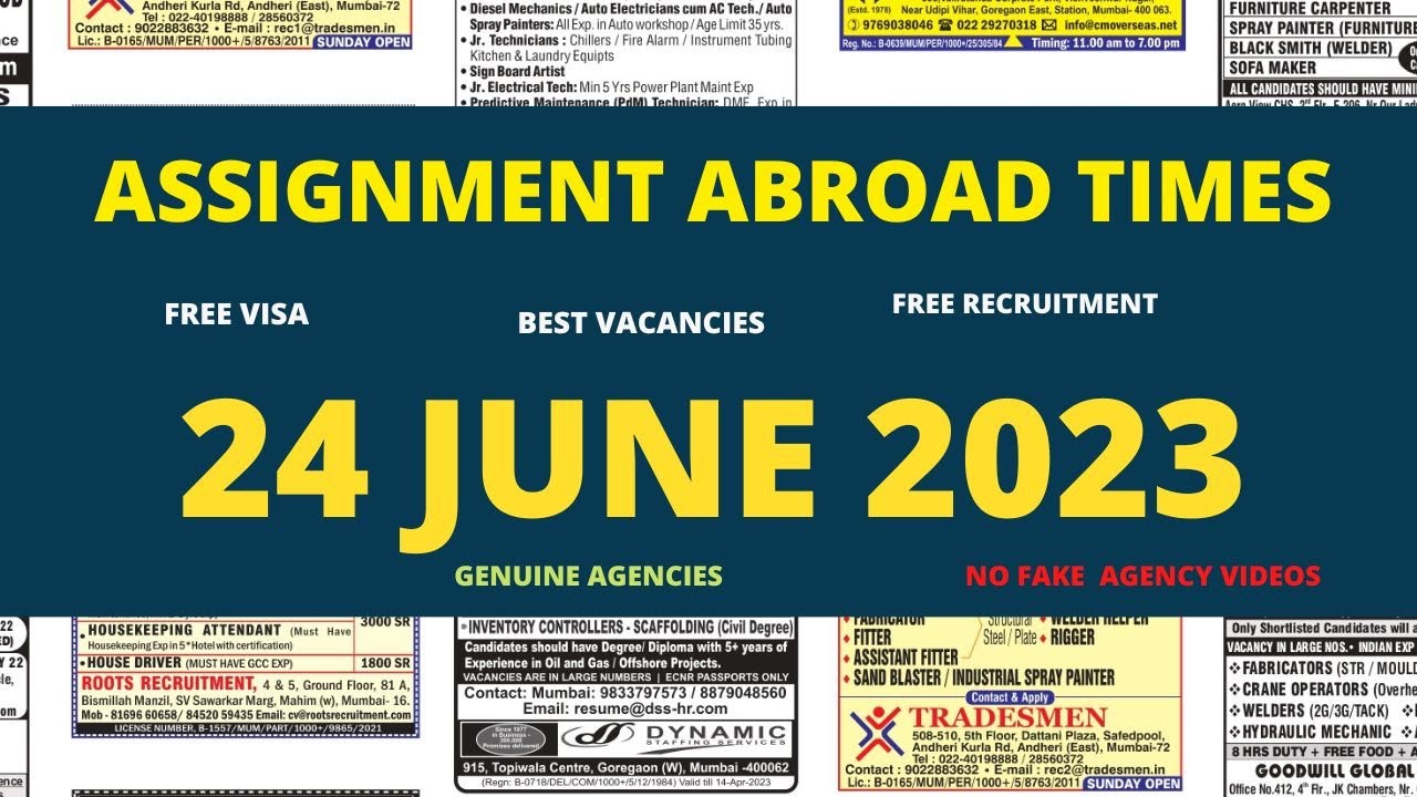Assignment Abroad Times Today 24 June 2023 Gulf Jobs Vacancies