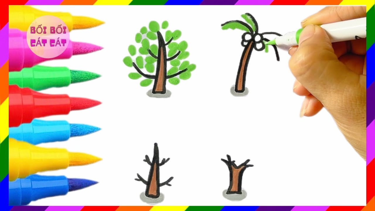How to draw a tree easily, Draw and color a trees, Drawing And Coloring ...