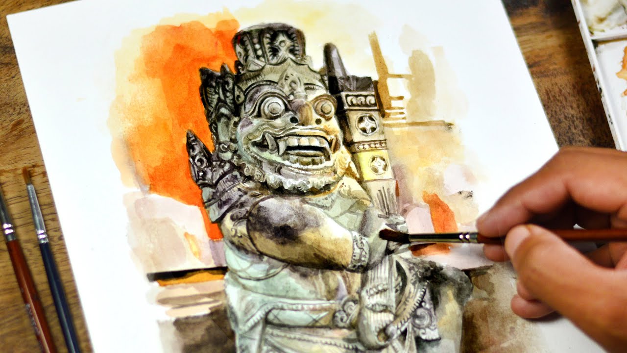 Menggambar Patung Togog Bali | Painting Togog Balinese Statue - YouTube