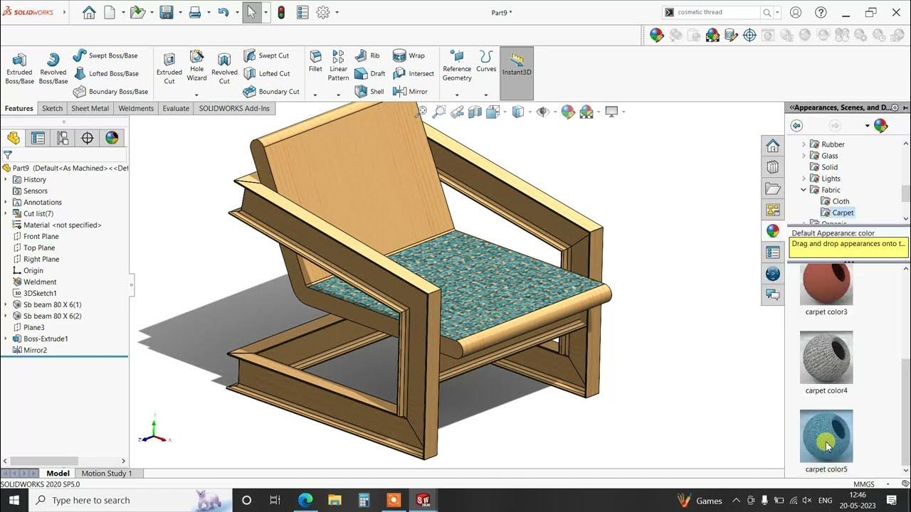 How to Design Chair in Solidworks | Solidworks Weldments | Solidworks Tutorial. - YouTube