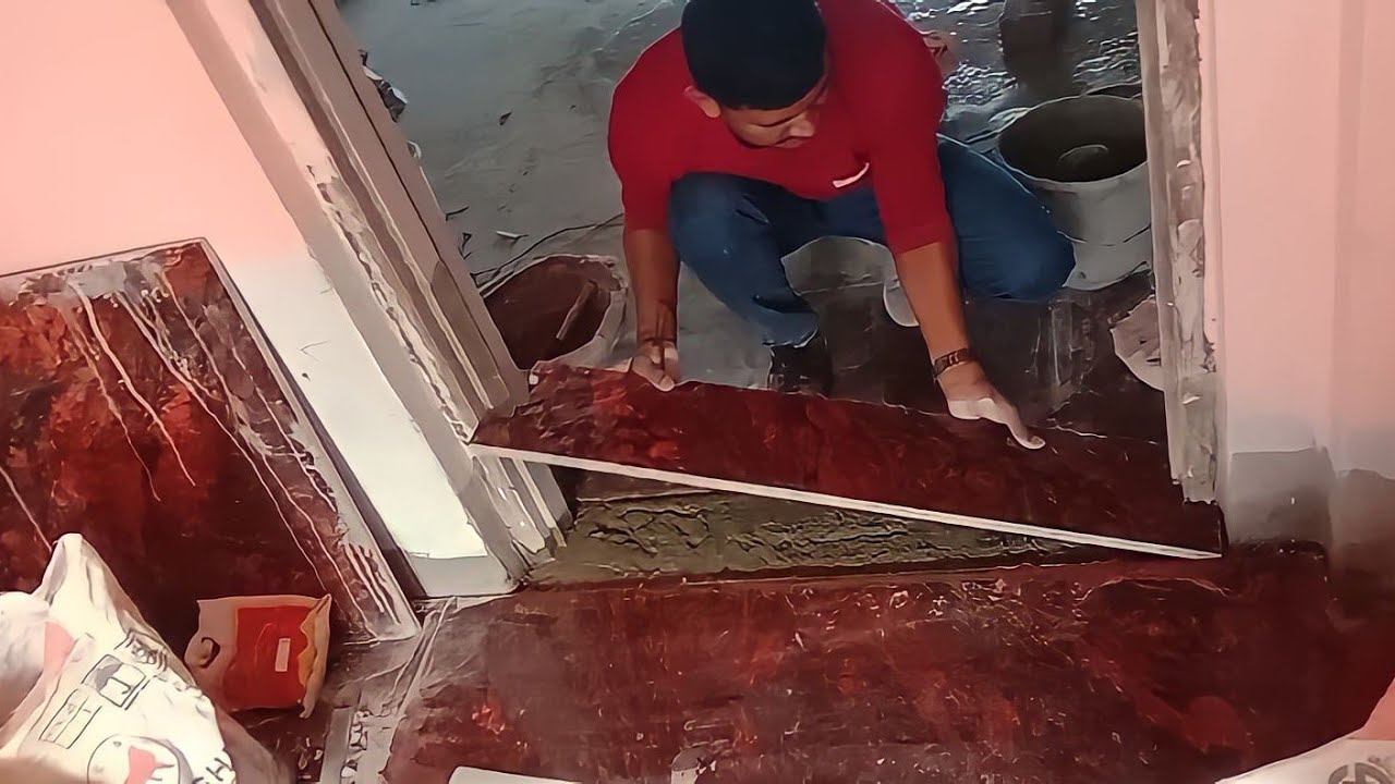 How to install granite flooring arounddoor and granite cutting video ...