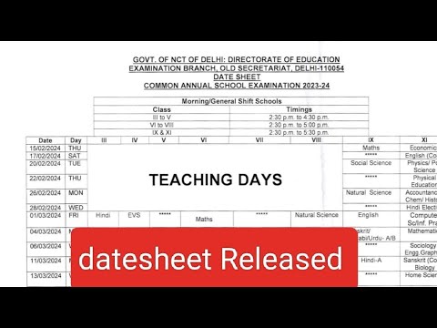 Class 9 Date Sheet | Class 11 Datesheet | Delhi Govt School Class 6, 7 ...