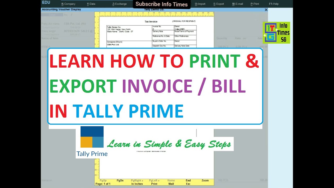 Print & Export Bill / GST Invoice in Tally Prime | Set No. of Copies in ...