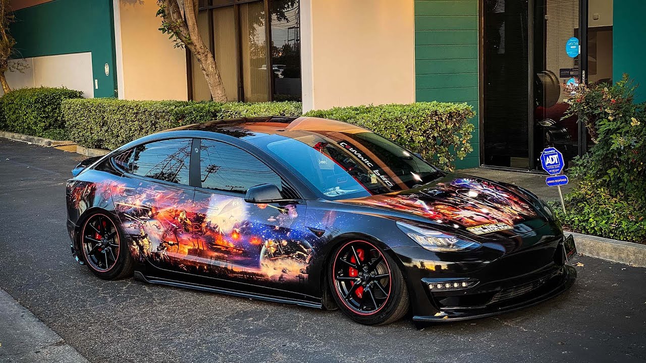 AMAZING TESLA MODEL 3 WRAPPED in STAR WARS custom glowing designs - YouTube