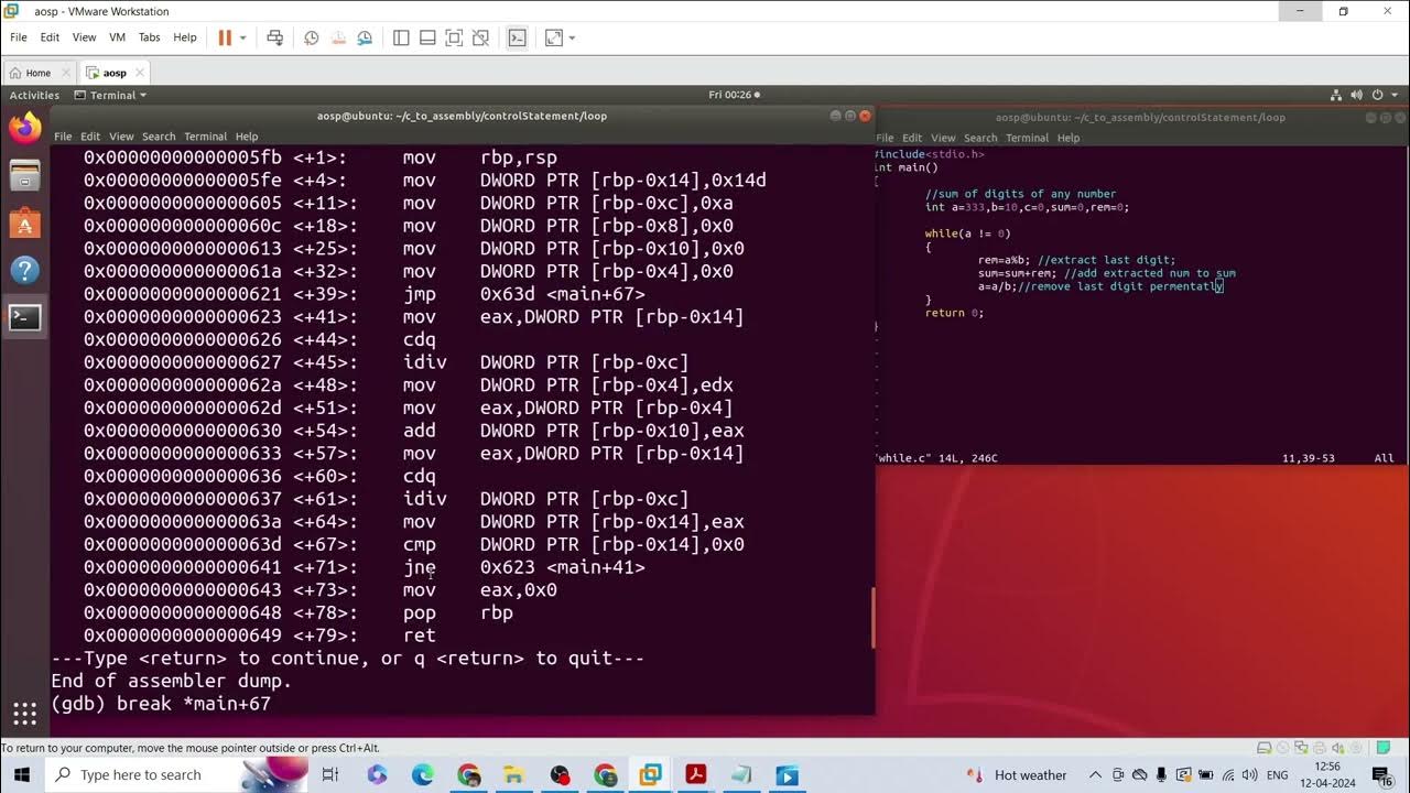 c to assembly debug while loop - YouTube