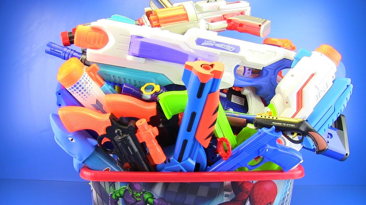 BOX OF TOYS with Colored Toy Guns !!! Gun toys video for kids - YouTube