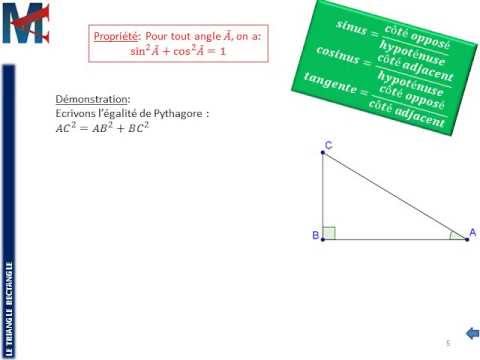 3ème - LE TRIANGLE RECTANGLE - Formules avec sinus, cosinus, tangente ...