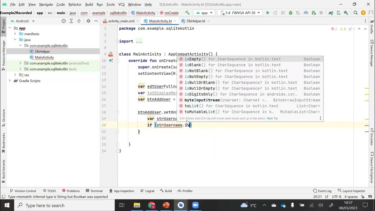 Kotlin Sqlite Openhelper Part 4 Activity Class Youtube
