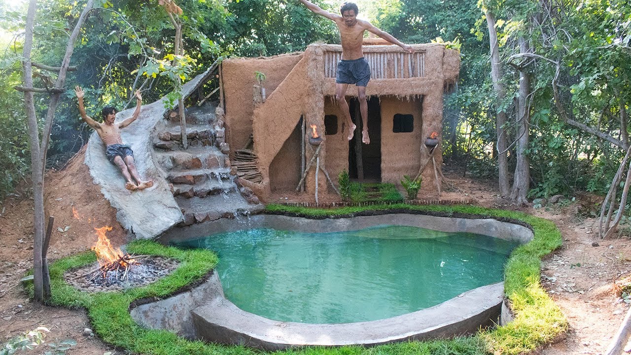 Update: The big mud house and underground pool with water slide by ...