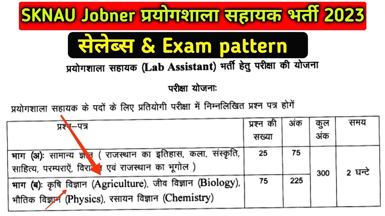 SKNAU Jobner प्रयोगशाला सहायक भर्ती 2023 सेलेब्स & Exam pattern/ LAB ...