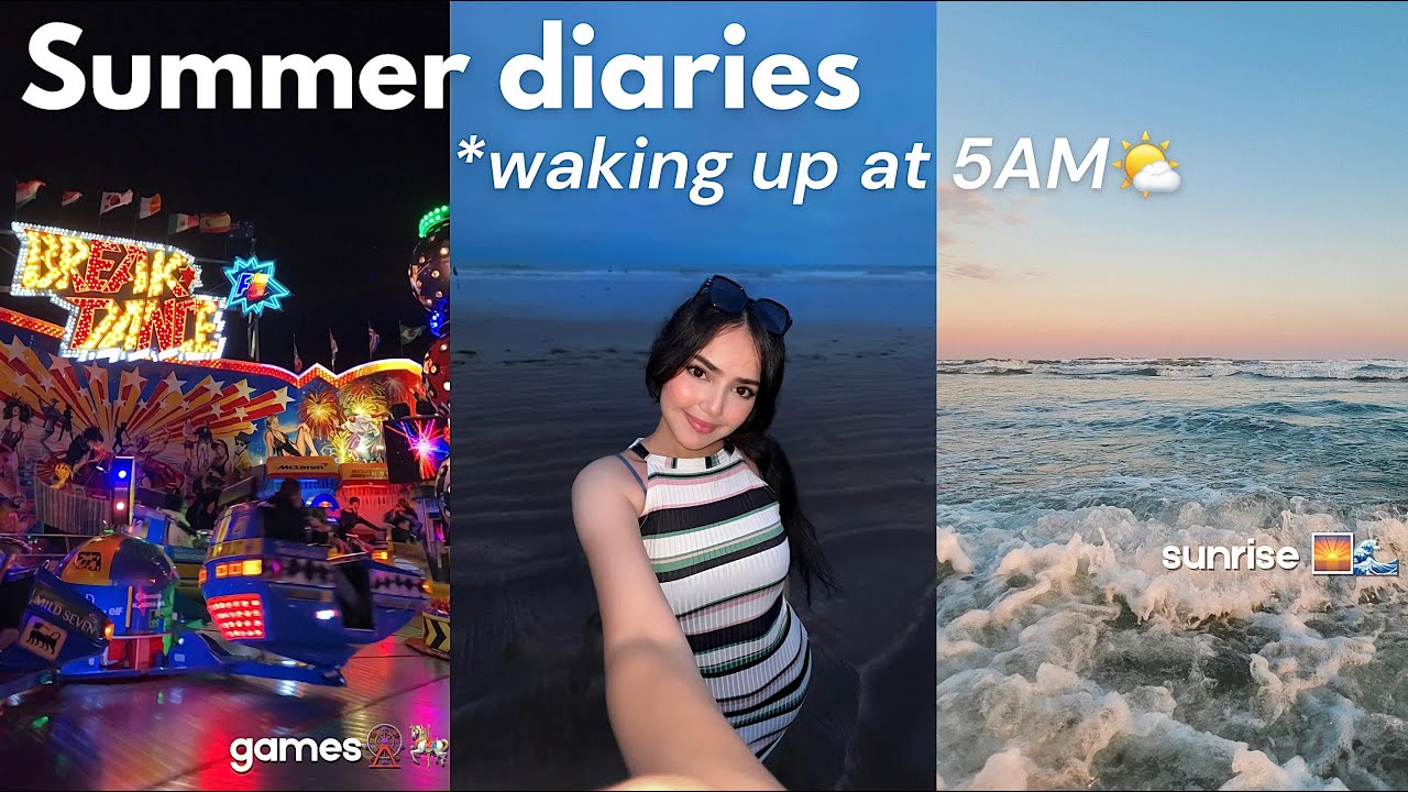 Sunrise beach day (waking up at 5AM🌤️, games🕹️🎡…) شروق الشمس في البحر🌅 ...