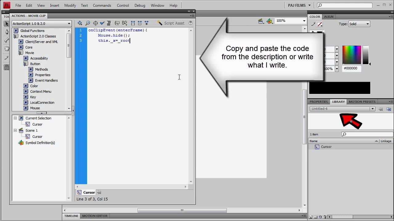 Adobe Flash CS4 Tutorial: Custom Cursor In ActionScript 2 - YouTube