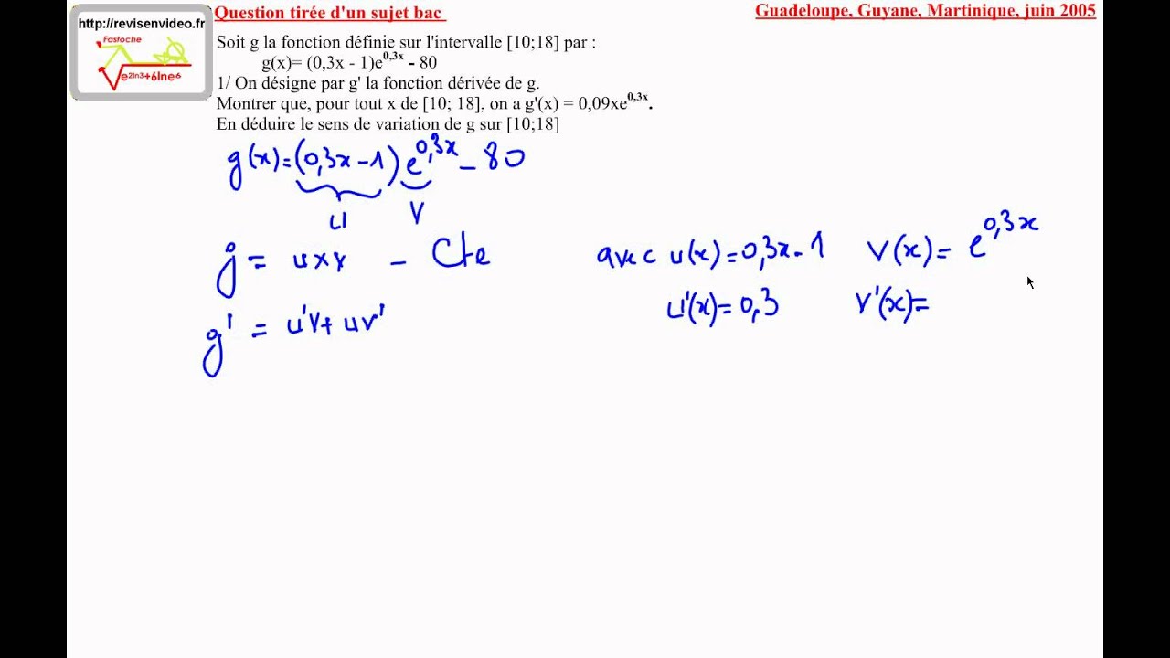 Dérivée et variation d'une fonction exponentielle - YouTube