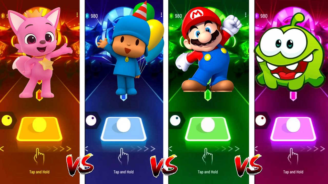 Pinkfong🆚Pocoyo🆚Mario🆚Om Nom - Tiles Hop EDM Rush Gameplay. - YouTube