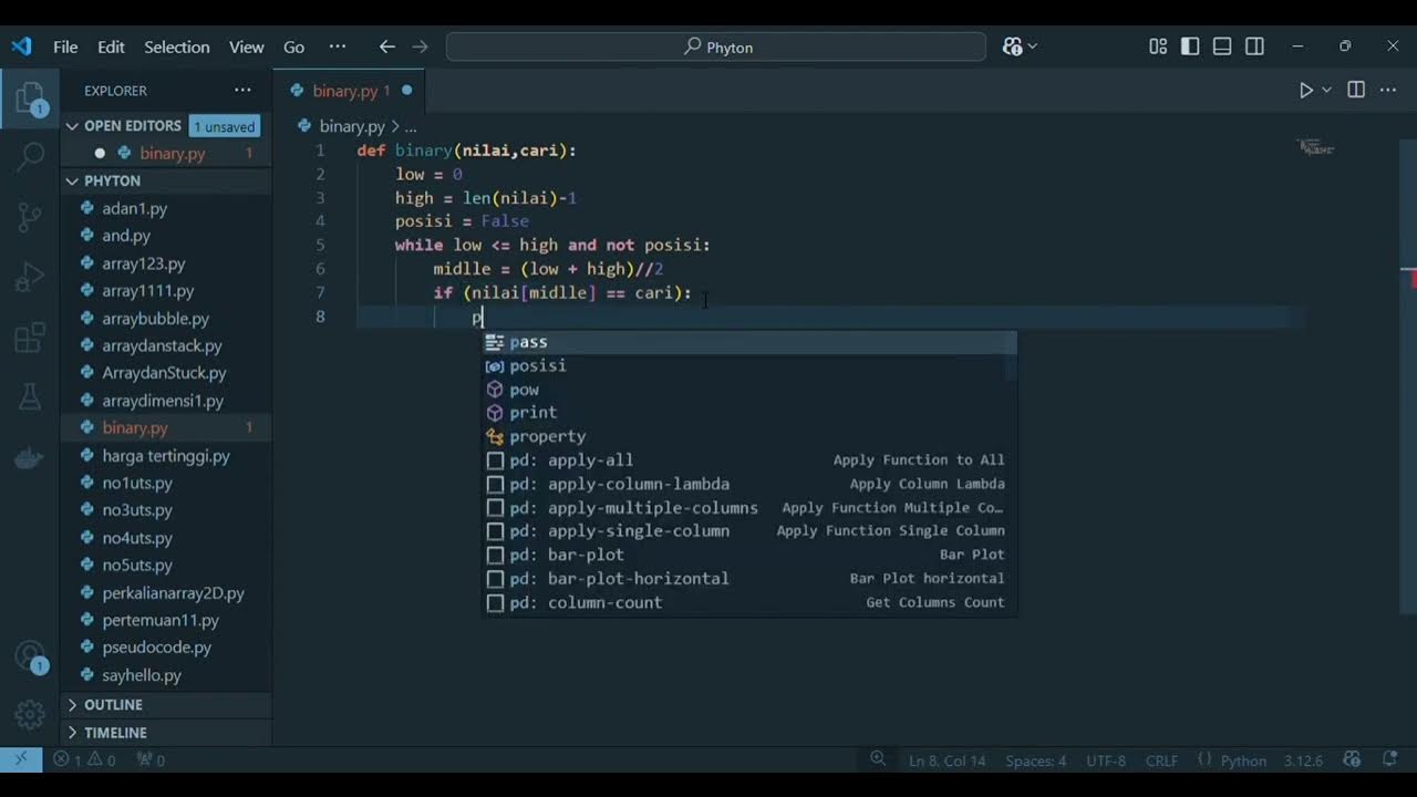 pencarian binary menggunakan vscode - YouTube
