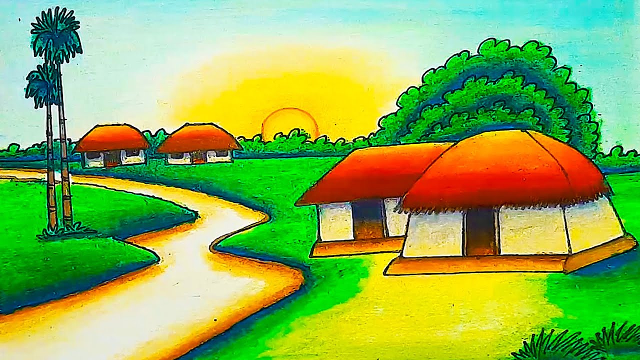 How To Draw A Beautiful Village Scenery Step By Step - Infoupdate.org