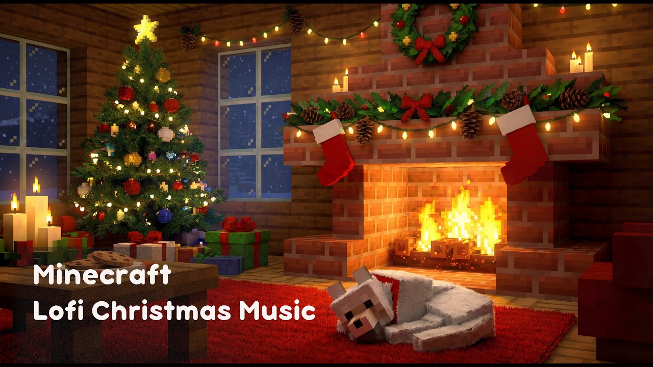 Cozy Lofi Music - Christmas in Minecraft | Fireplace Sounds 1 Hour ...