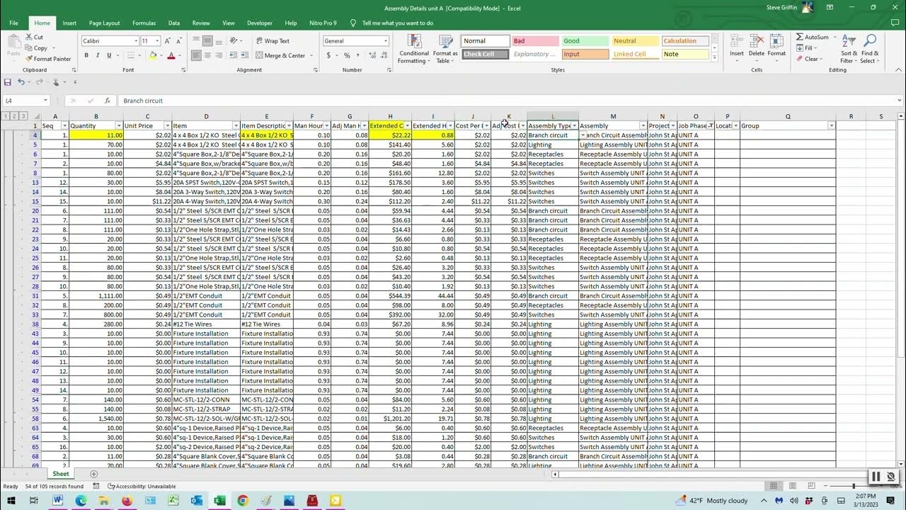 Video #26 How to breakout a section of the estimate and place it on Excel - YouTube