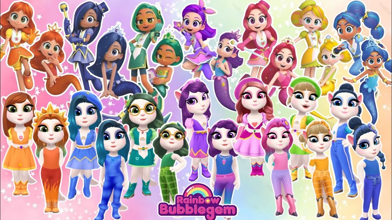 🌈 My Talking Angela Rainbow Bubblegum 💗 // Purple Star 💜 VS Yellow Gold 💛 VS Green Leaf💚 ...