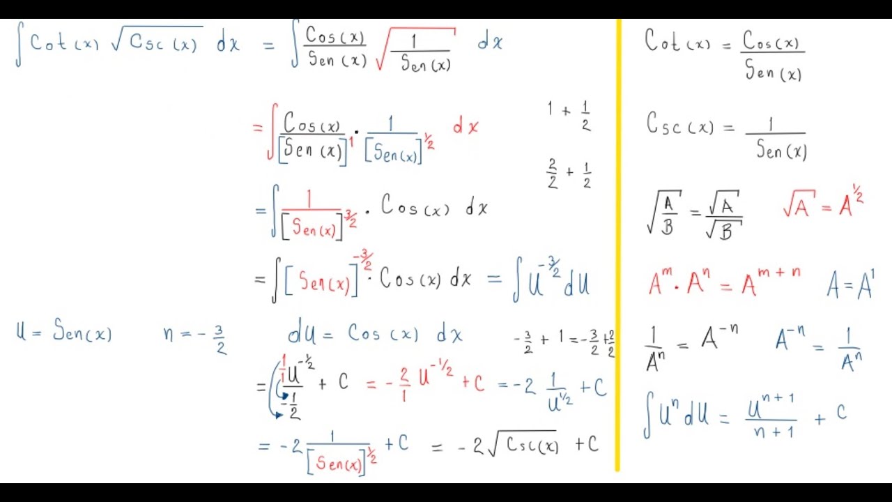Integral de Cot(x) por la raíz cuadrada de una Csc(x) - YouTube