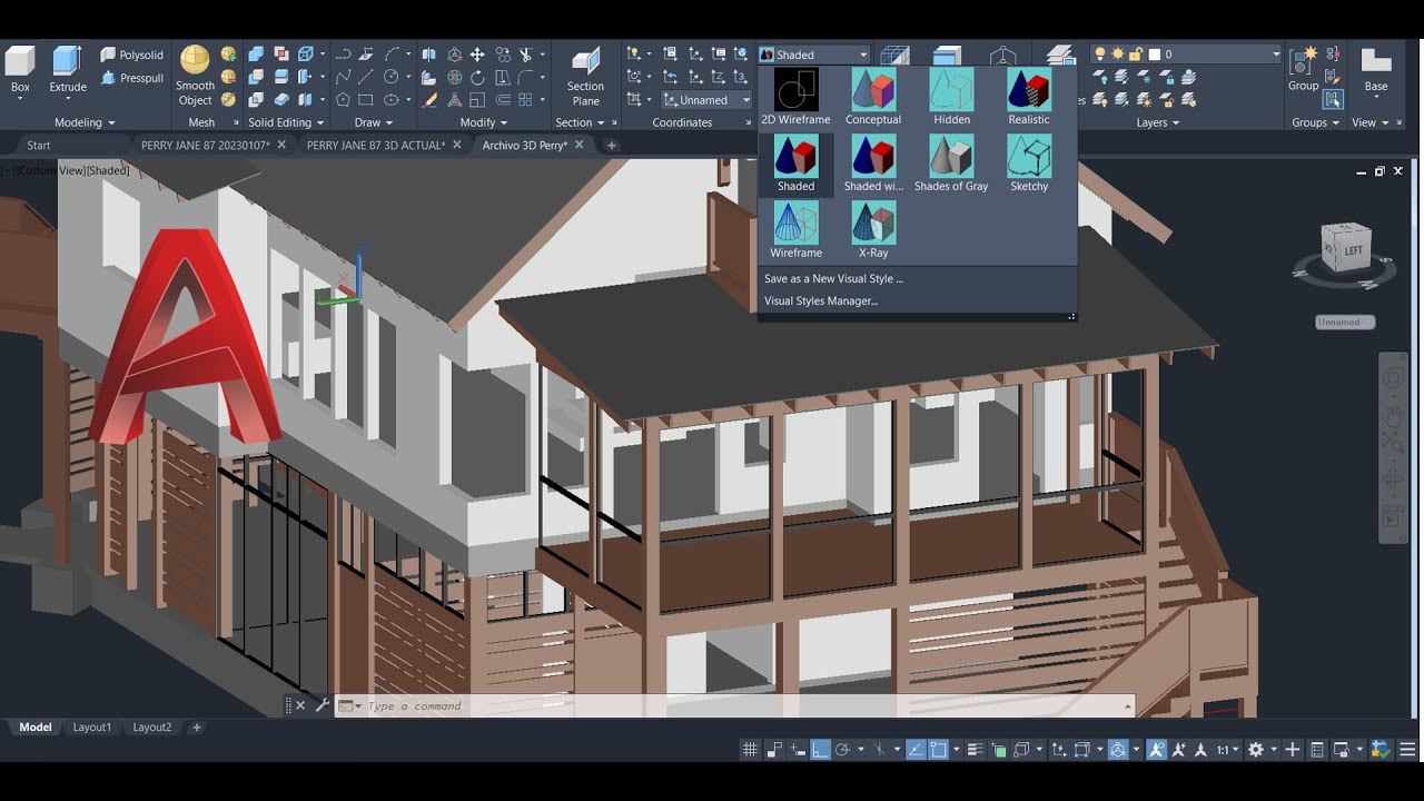 Cambiar el estilos de Visualizacion AutoCAD 3D - YouTube