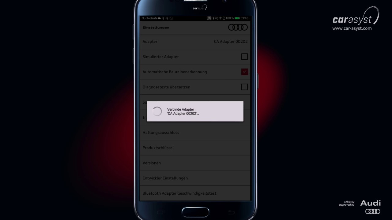 Verbindungsaufbau VCI/Adapter - CAR ASYST APP für Audi (Video 1) - YouTube