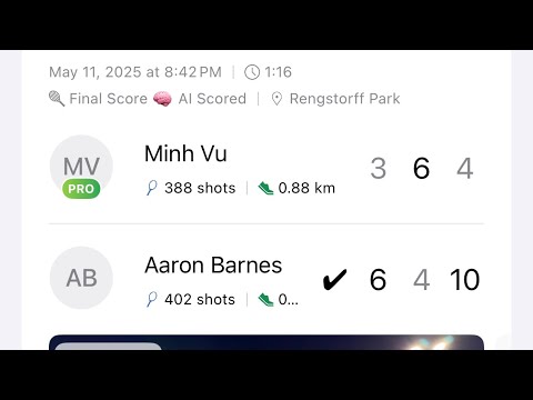 Highlight vs Aaron Barnes 05/11/2025 (3-6 6-4 4-10) - YouTube