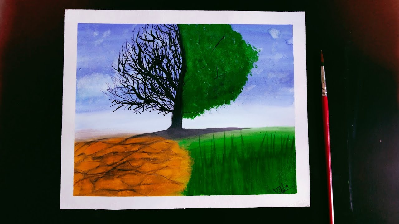 Dry And Green Tree Painting Video For Beginners Poster Colour Painting ...