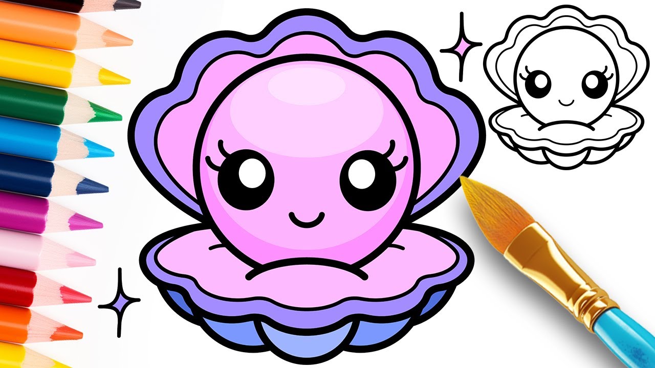 How to Draw a Cute Pearl Oyster Shell Easy for Kids and Toddlers - YouTube