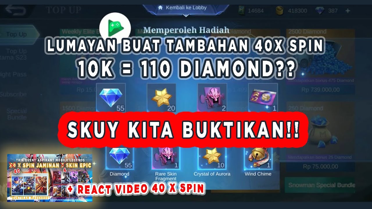 Lumayan buat tambahan diamond trik 40x spin dan 4 epic selesein event aspirants MLBB - YouTube