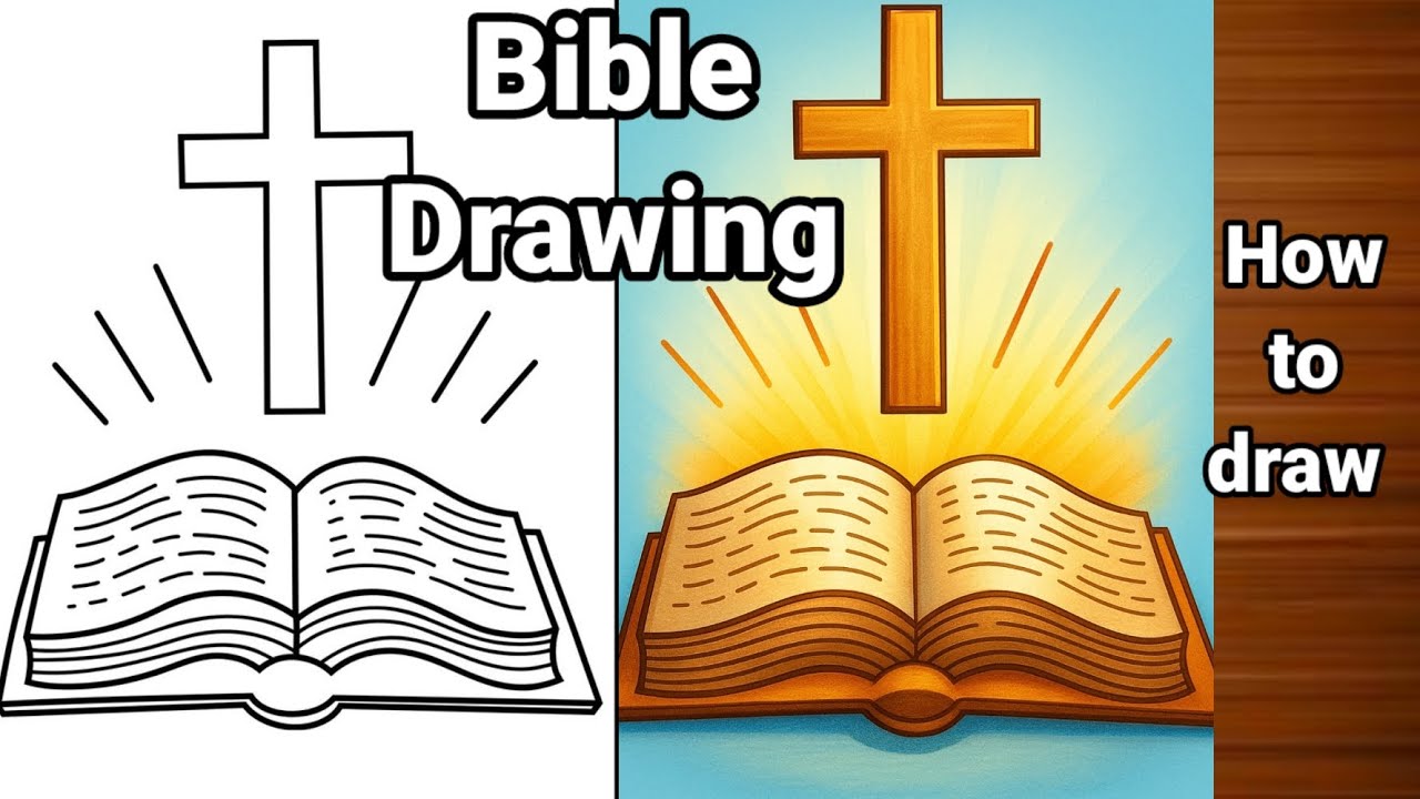 Bible drawing / How to draw Bible / easy Holy cross drawing / Bible and ...