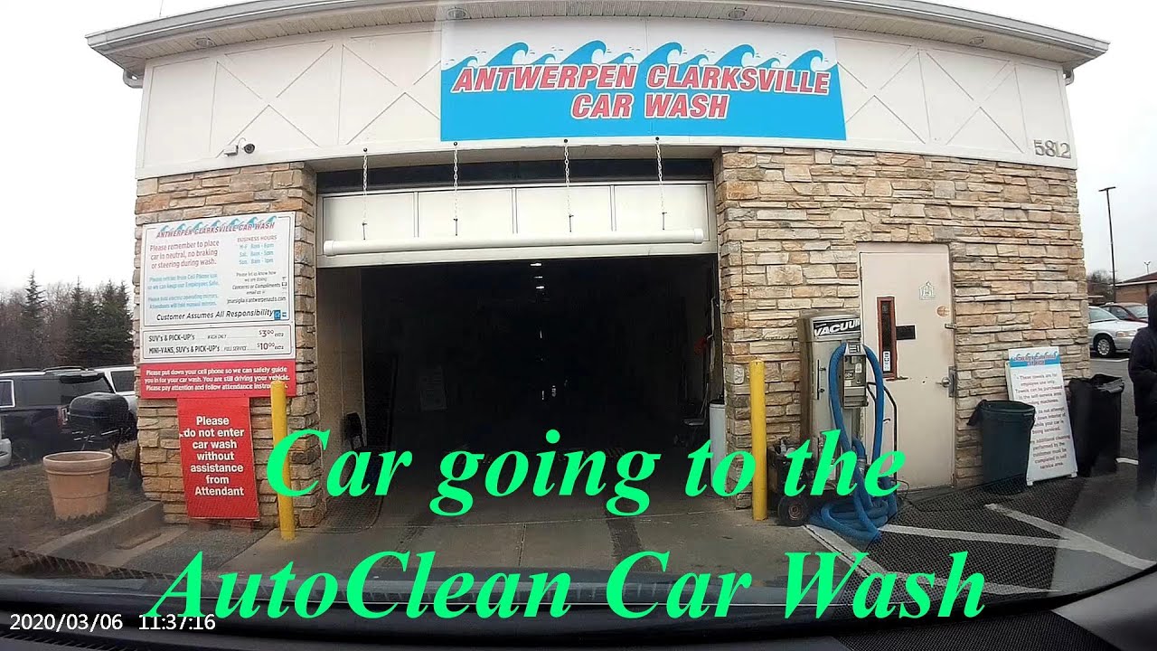 Car going to the auto-clean car wash front view and back view - YouTube