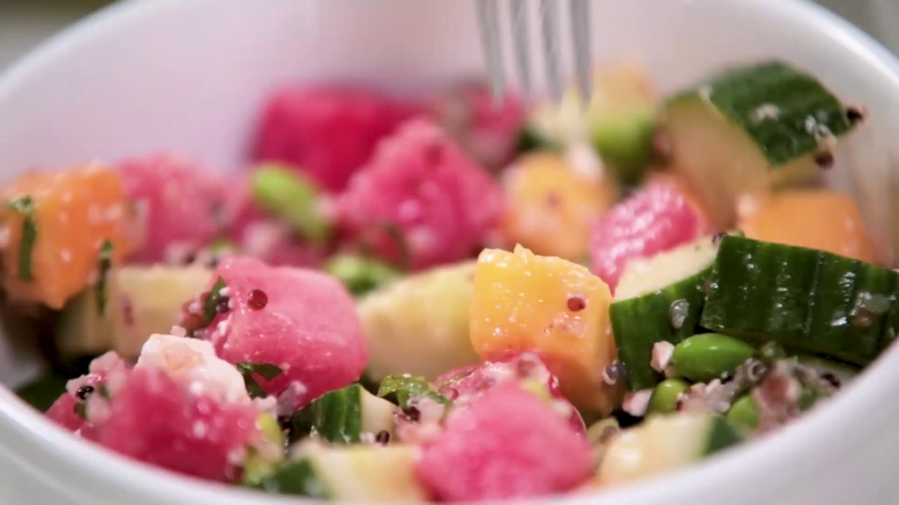 Summer Watermelon Mango Salad with Herb Vinaigrette - YouTube