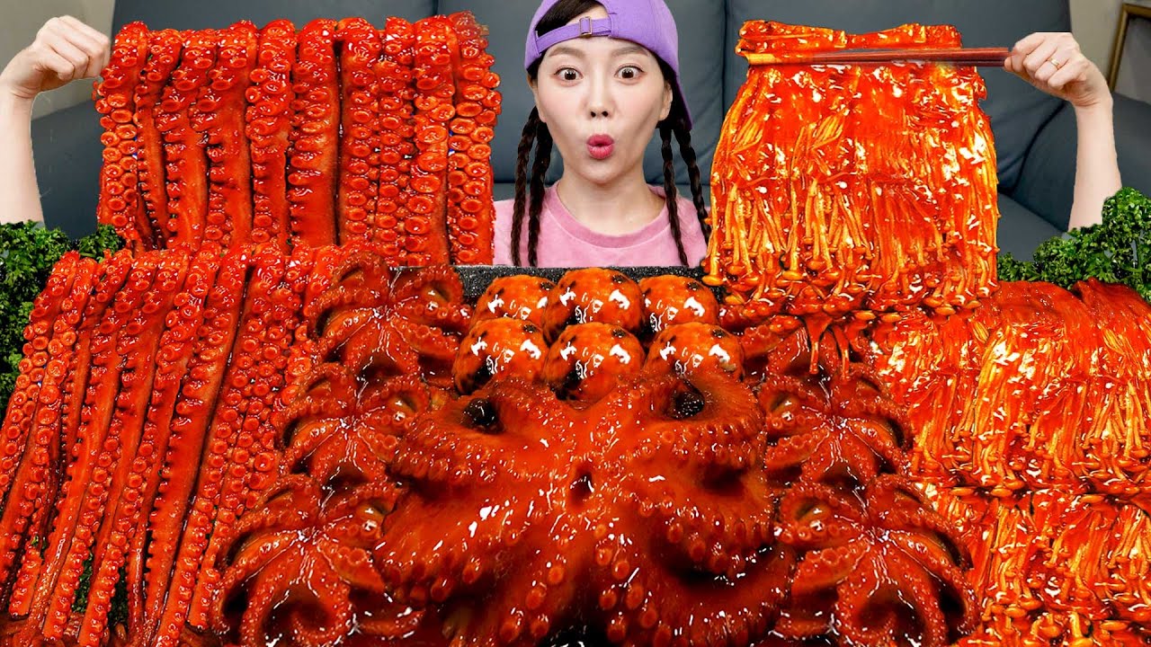 빨판 특집 🐙 문어 & 쭈꾸미 & 낙지 버섯 볶음 먹방 레시피 Octopus & Webfoot octopus Mushrooms ...